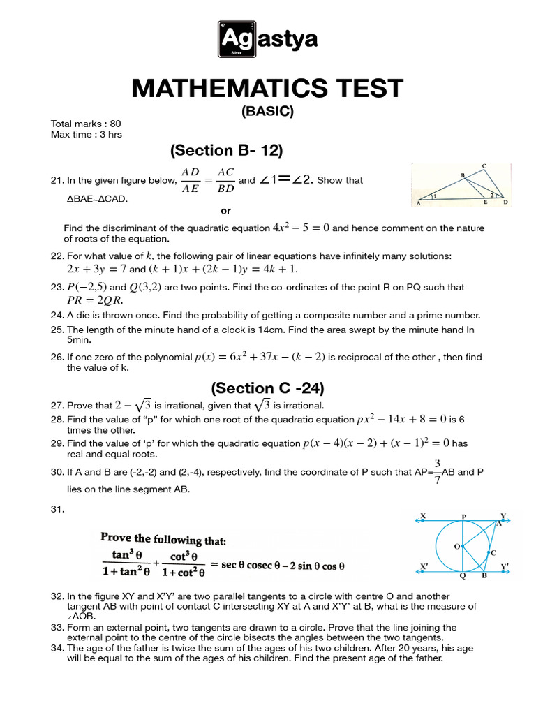 End Term Paper Class 10 Basic | PDF | Circle | Elementary Geometry