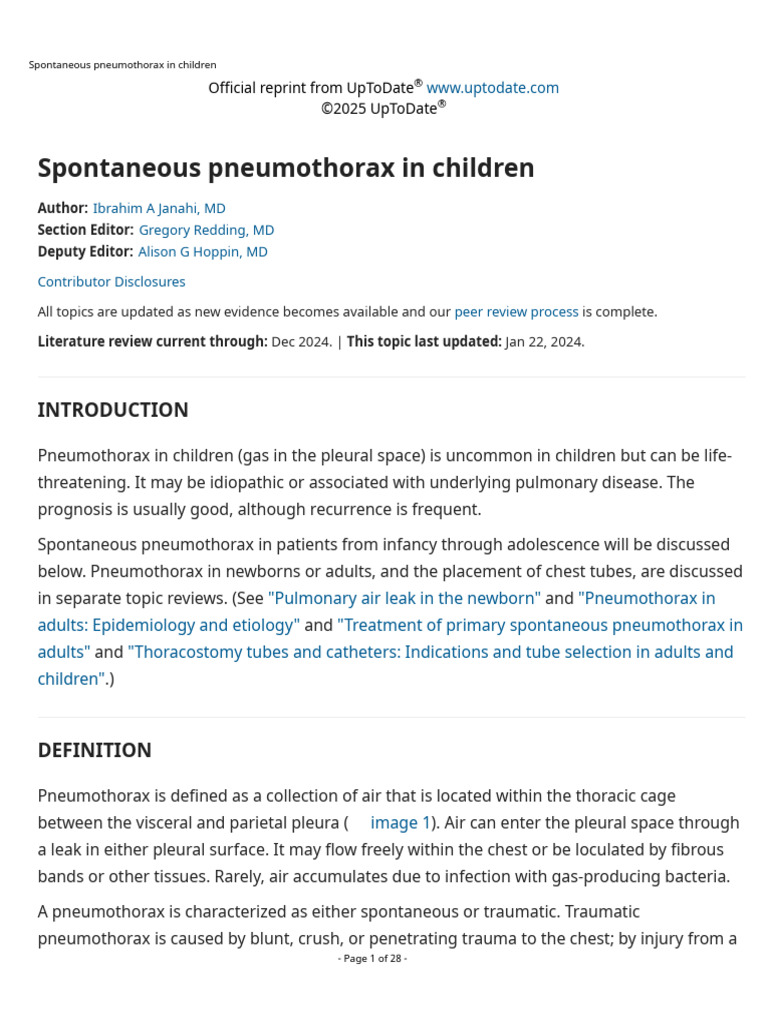 Spontaneous Pneumothorax in Children | PDF | Lung | Respiratory Diseases