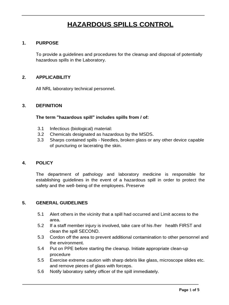 Hazardous Spills Control | PDF | Personal Protective Equipment | Laboratories