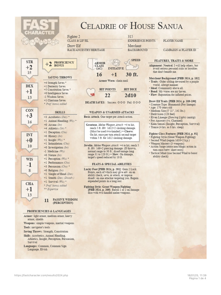 Fast Character | Drow Elf Fighter 2 | PHB 2024 | PDF | Dungeons ...