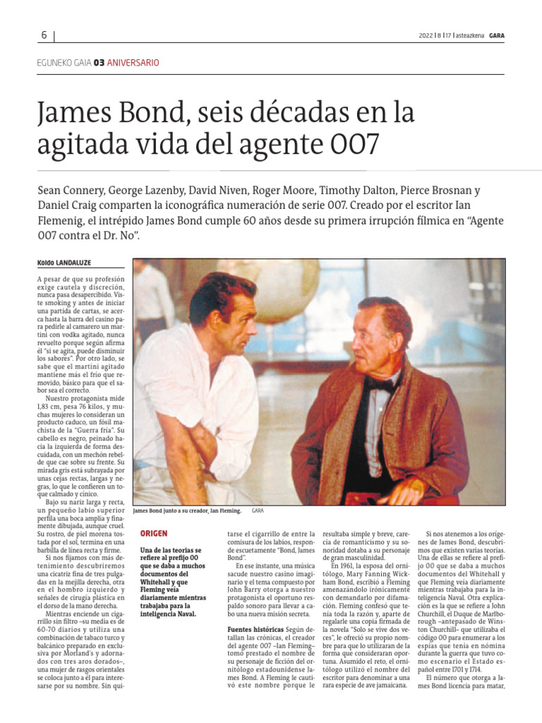 James Bond, Seis Décadas en La Agitada Vida Del Agente 007 | PDF