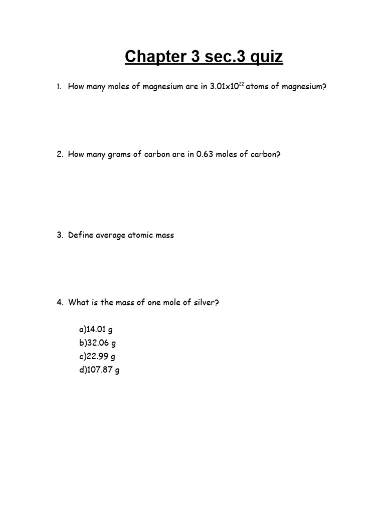 Stoichiometry Quiz: Chapter 3 Review | PDF