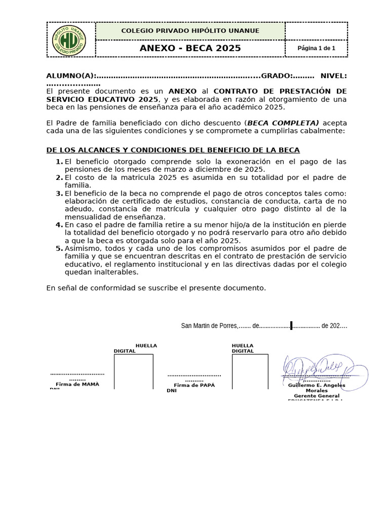 Anexo Pensión Beca 2024 | PDF