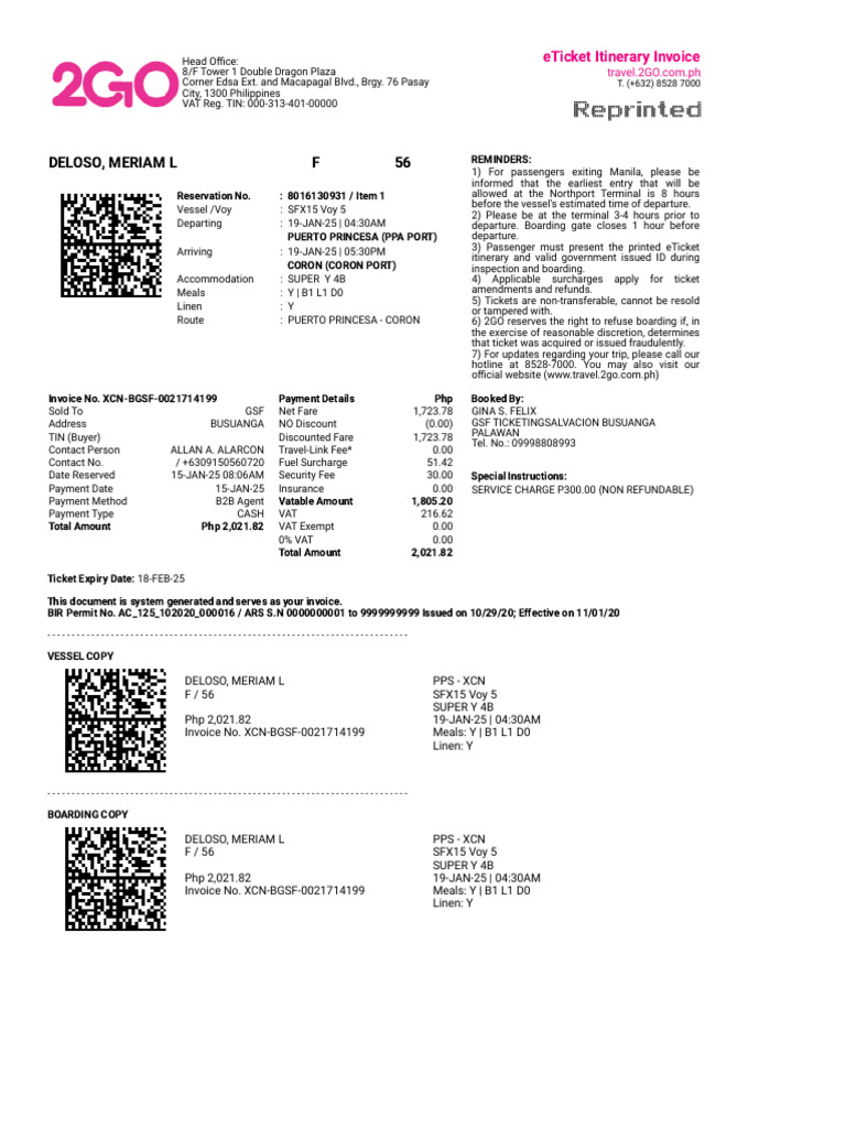 2GO Travel - Itinerary Receipt | PDF | Legal Liability | Fee