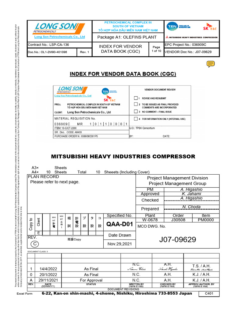 Ol1-2m90-401096-1-Index For Vendor Data Book - CGC | PDF | Energy Technology