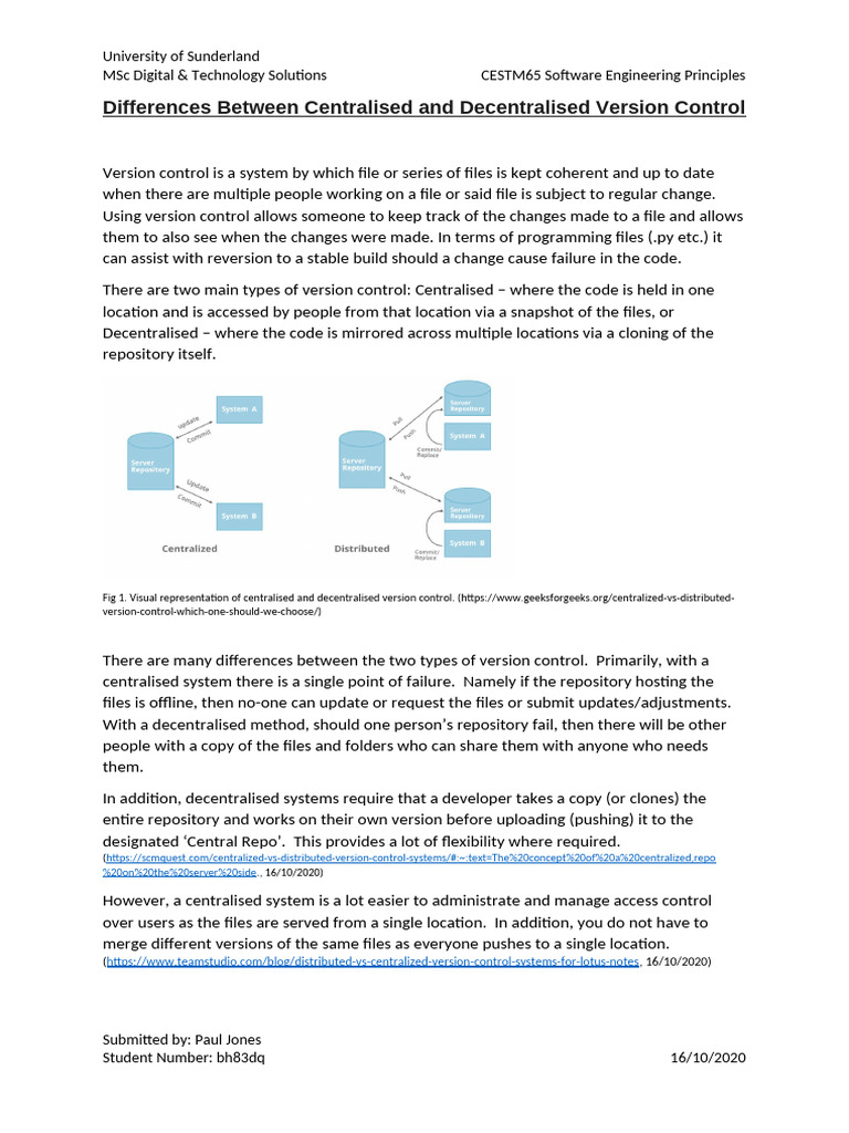 Differences Between Centralised and Decentralised Version Control | PDF ...
