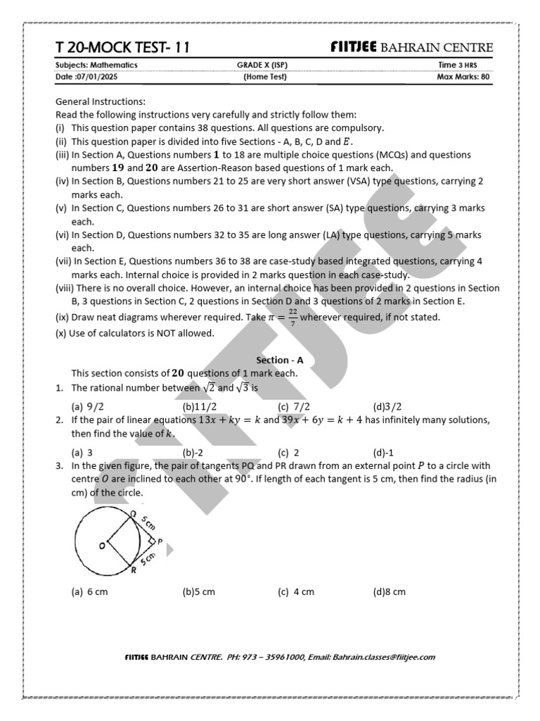 GRADE-10-MOCK TEST-11- MATH -7-01-2025 | PDF | Geometry | Elementary ...