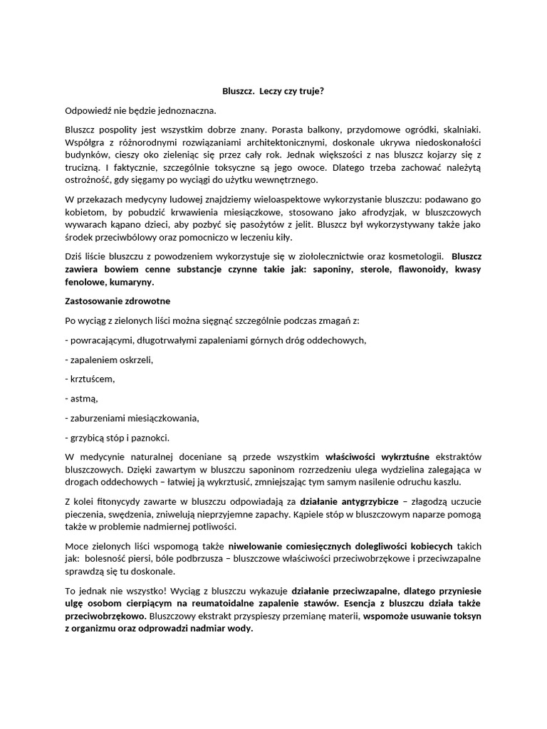 Bluszcz - Leczy Czy Truje | PDF