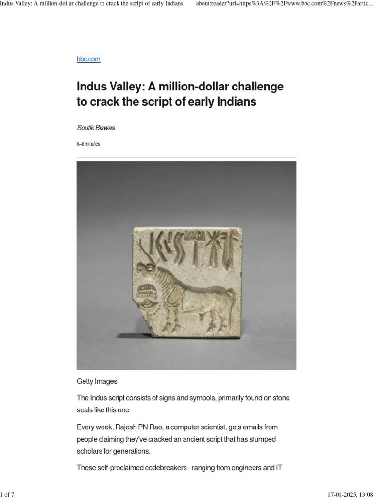BBC Indus Valley A Million Dollar Challenge To Crack The Script | PDF