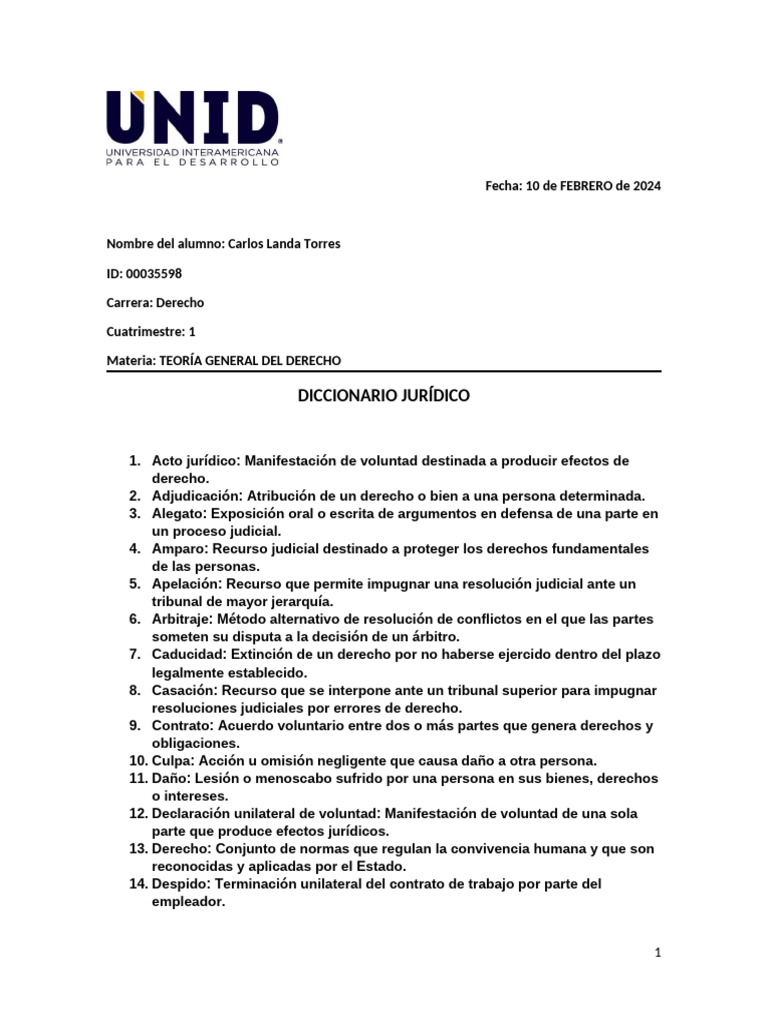 Diccionario Jurídico TGD | PDF | Caso de ley | Mandato