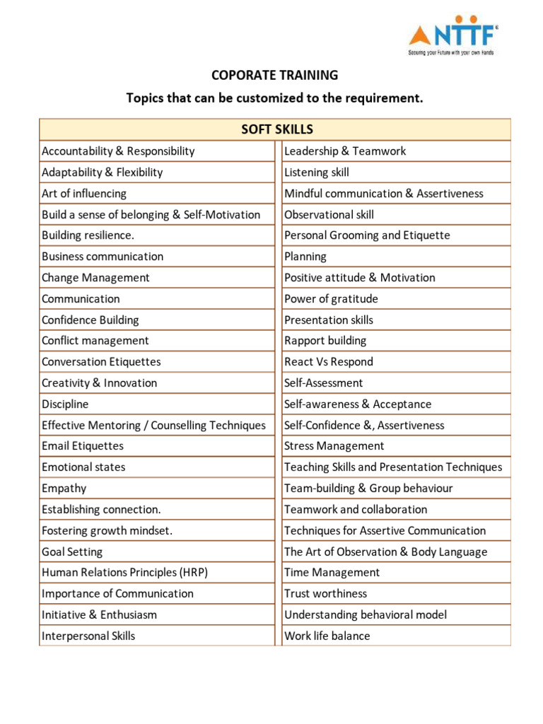 NTTF Corporate Training Topics 03042317 | PDF | Communication | Engineering