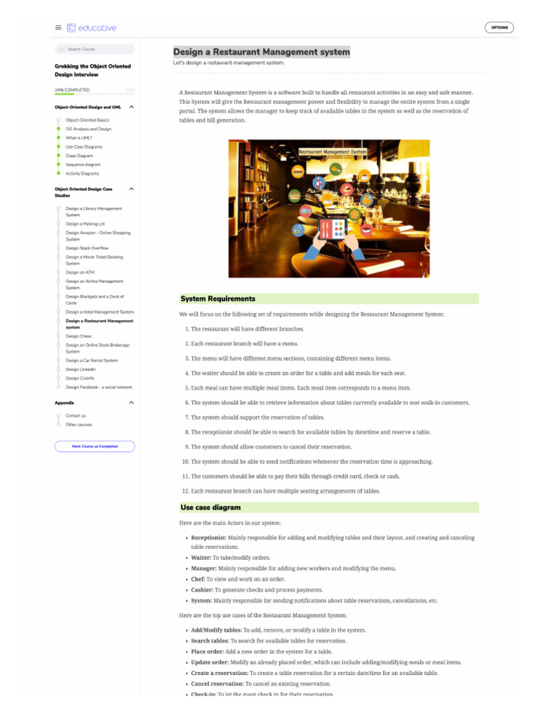 Design a Restaurant Management System | PDF