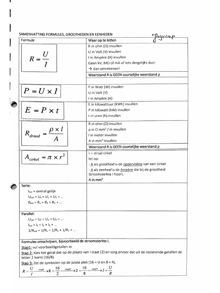 Elektriciteit Formule Blad | PDF