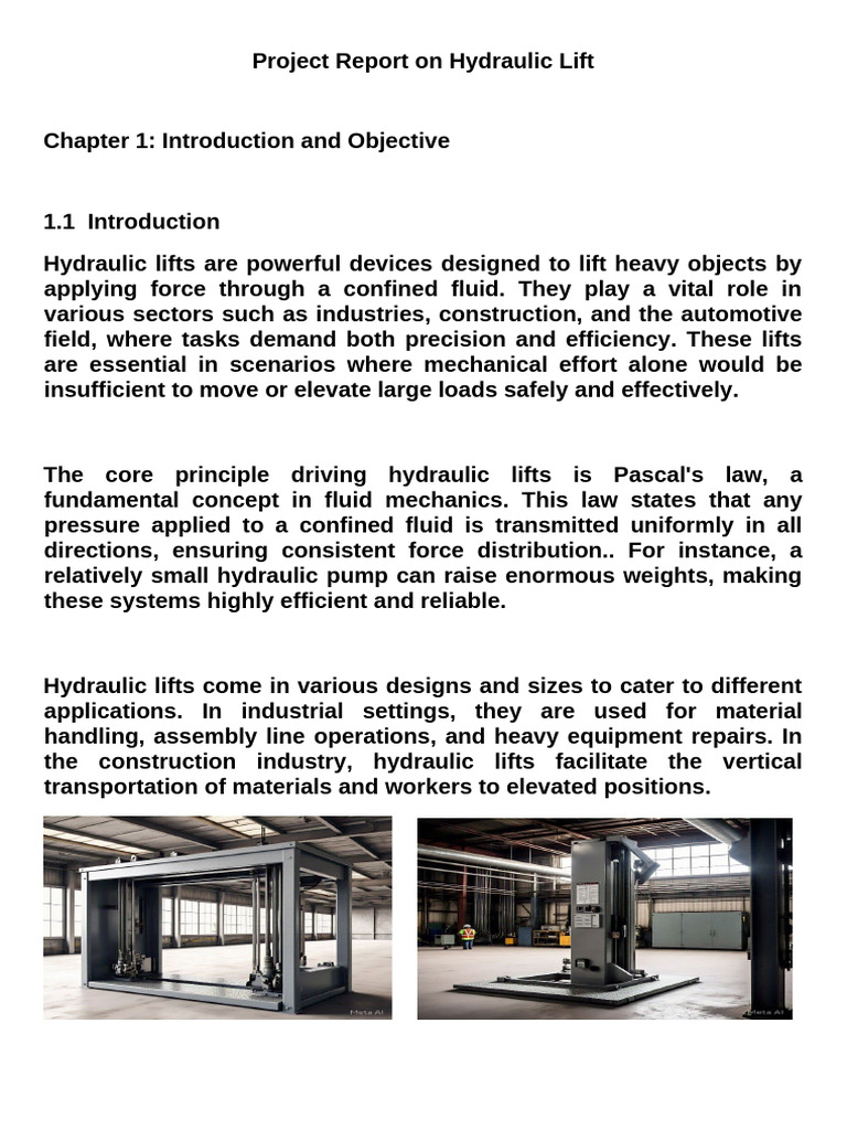 Hydraulic Lift Project Overview | PDF | Elevator | Hydraulics
