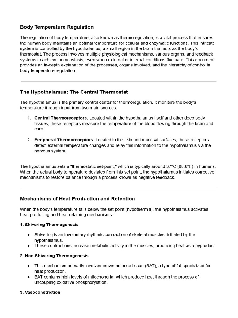 Body Temperature Regulation | PDF | Thermoregulation | Hyperthermia