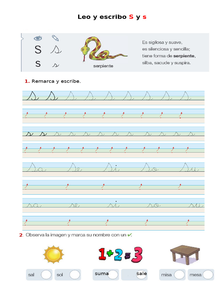 Actividades de escritura y lectura S/s | PDF