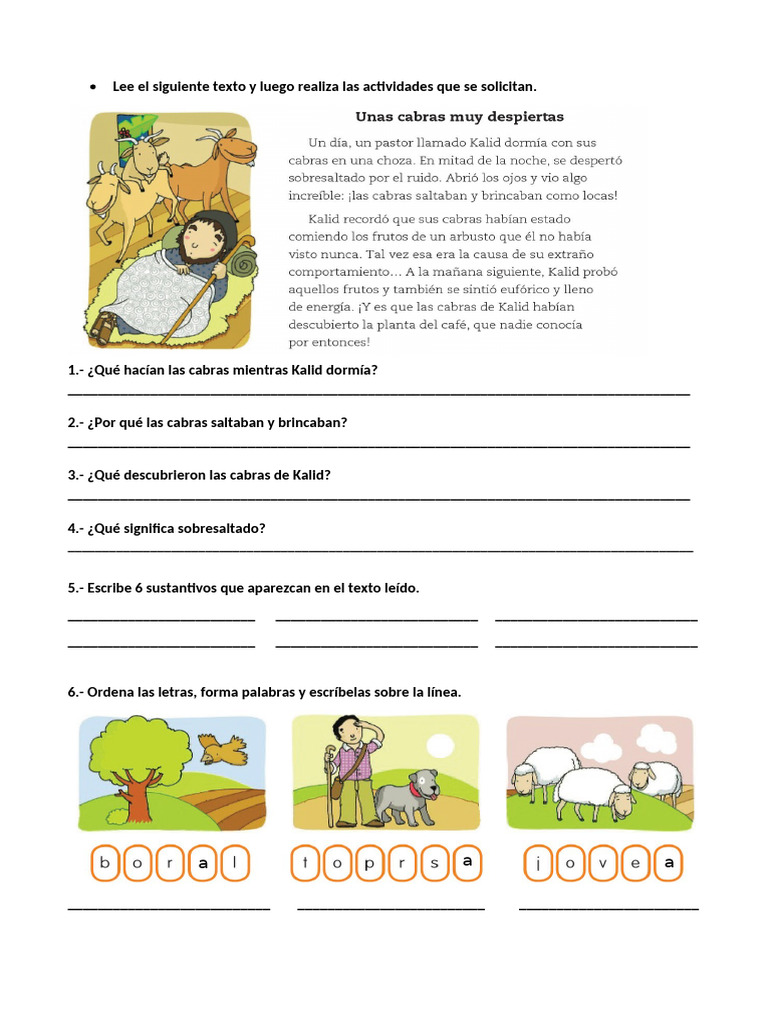 Comprensión, Refuerzo de Sustantivos y Abecedario | PDF