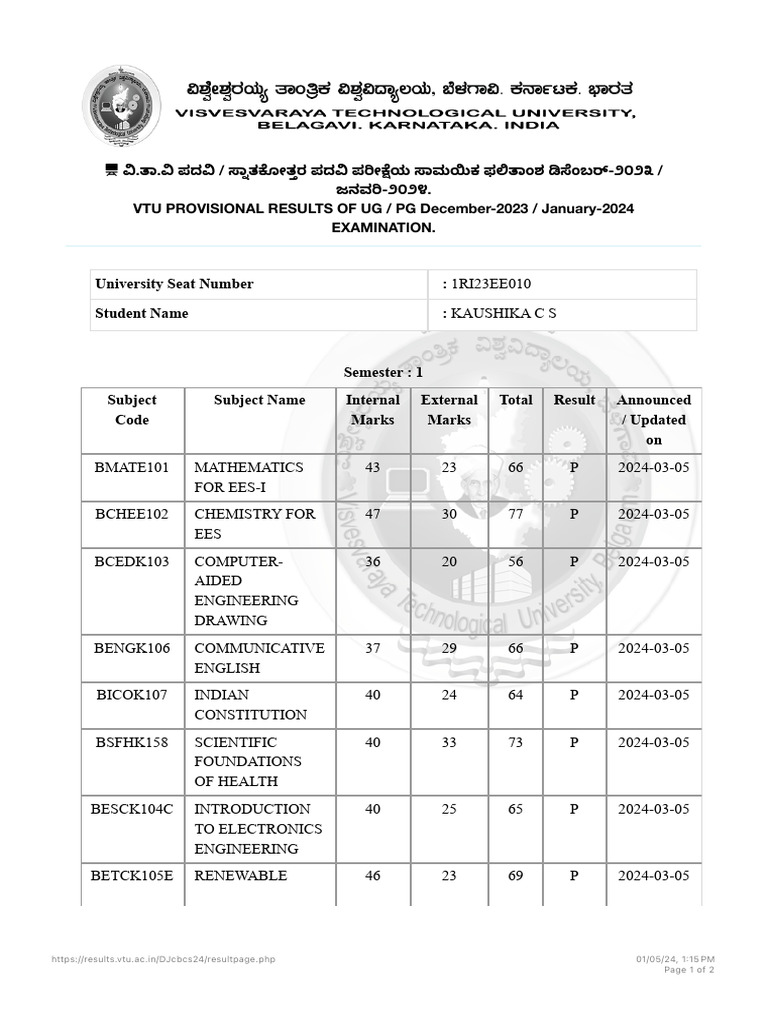 VTU Result 2024 | PDF | Science