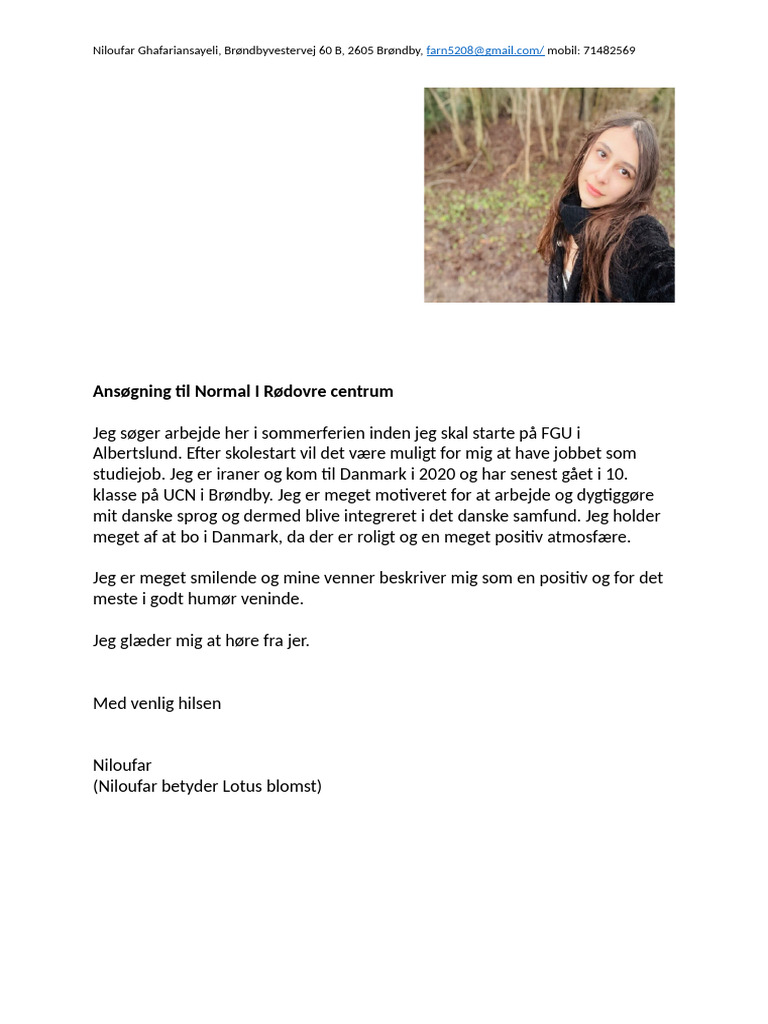 Niloufar Ansøgning | PDF