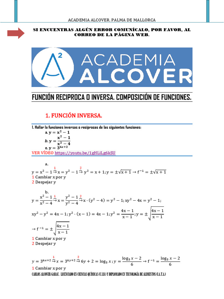 Funciones Inversas y Composición | PDF