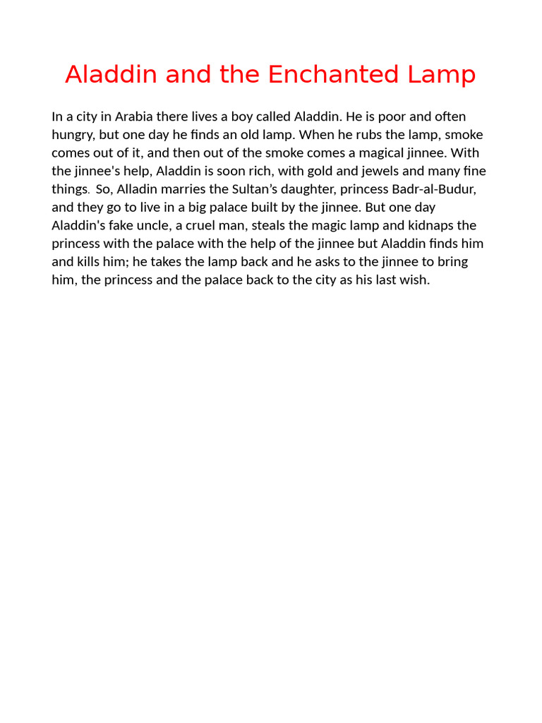 Aladdin and The Enchanted Lamp | PDF