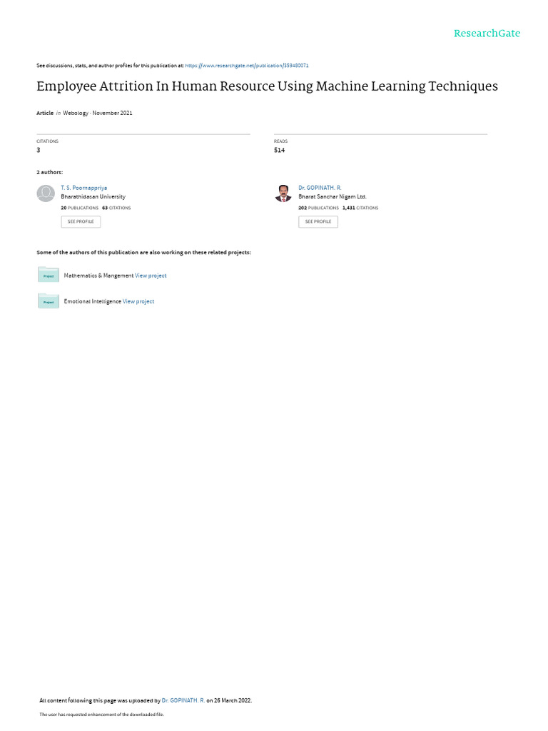 Employee Attrition in HR Using ML Techniques | PDF | Support Vector ...