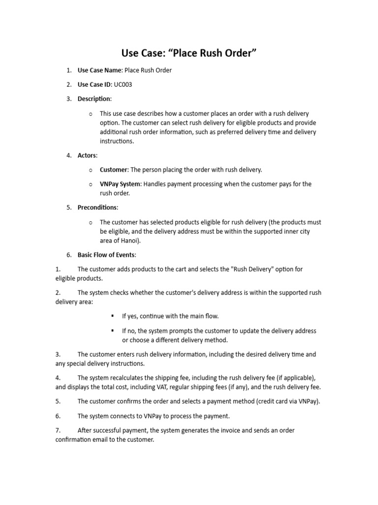 Use case specification - Place rush order | PDF | Payments | Credit Card