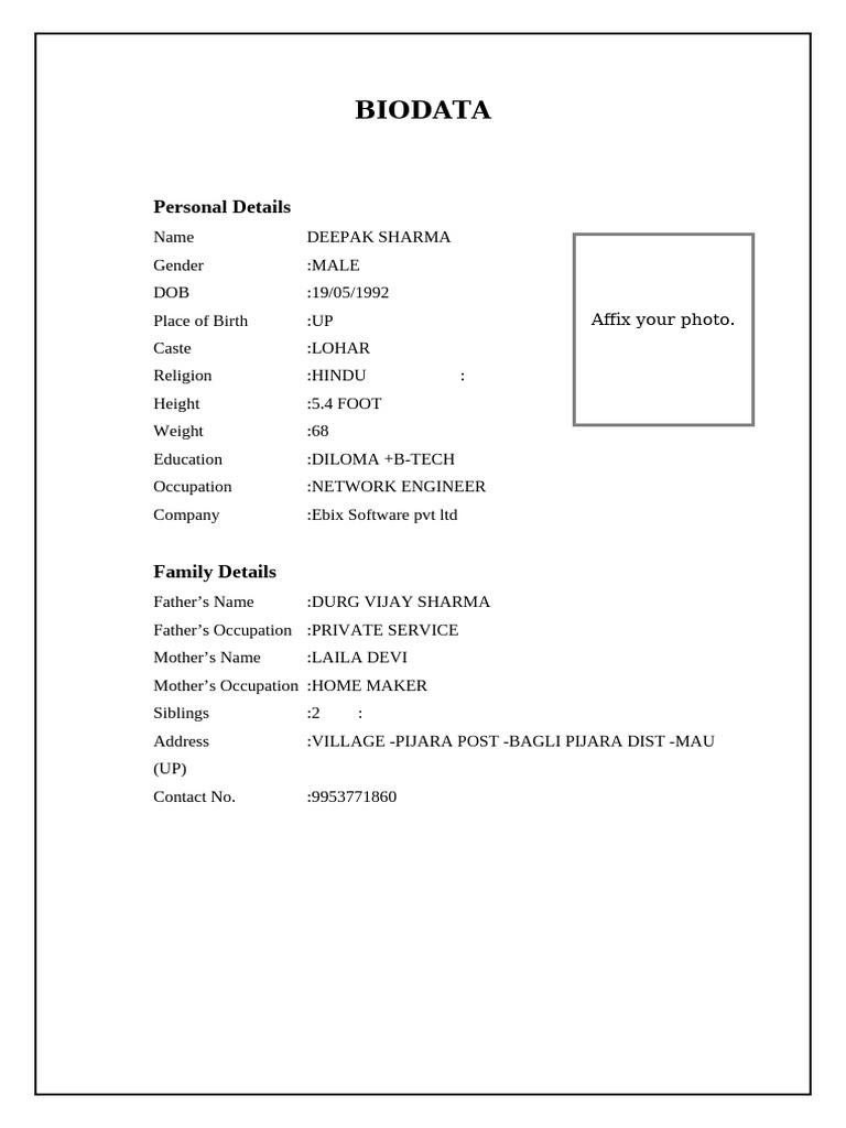 Deepak Biodata | PDF
