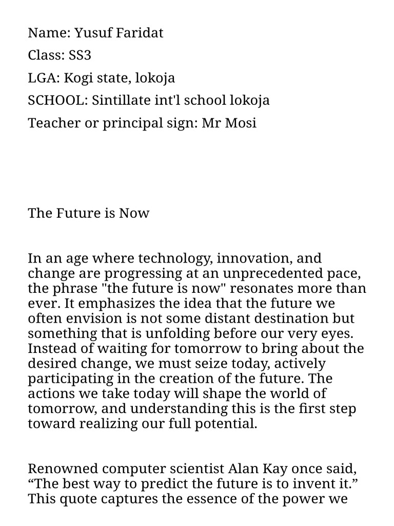 The Future Is Now by Yusuf Faridat | PDF | Innovation | Cognition