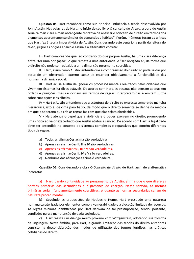 Teoria do Direito: Hart e Austin em Análise | PDF | Educação em Artes ...
