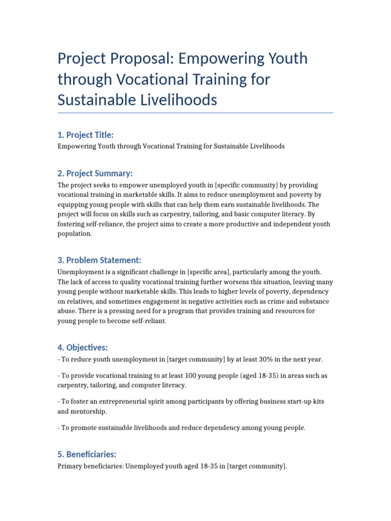 Youth Vocational Training Proposal | PDF | Vocational Education | Needs ...