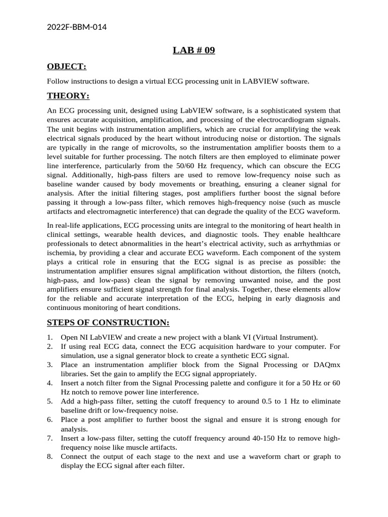 Lab 9 Bioinstrumentation | PDF | Electrocardiography | Amplifier