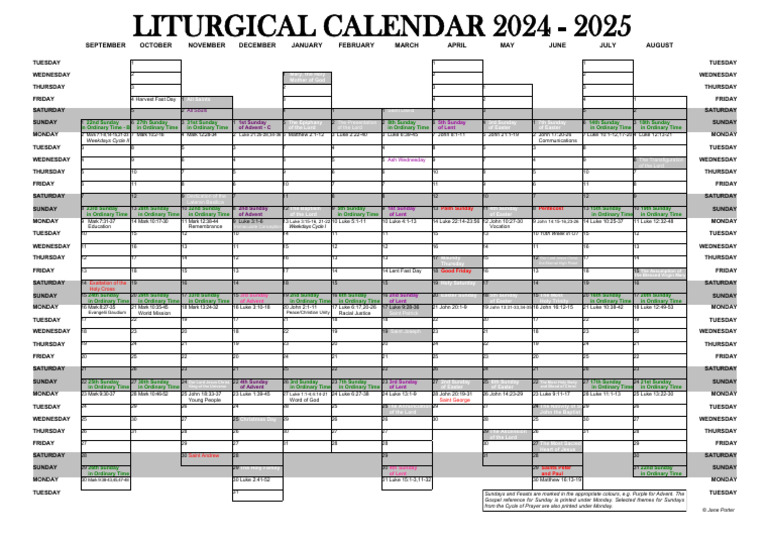 Liturgical Calendar 2024-2025 Overview | PDF | Easter | Lent