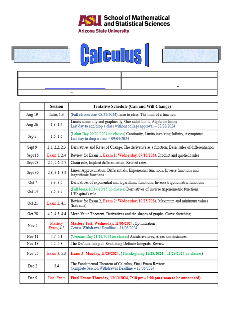 MAT 265 Fall 2024 Course Syllabus | PDF | Function (Mathematics) | Derivative