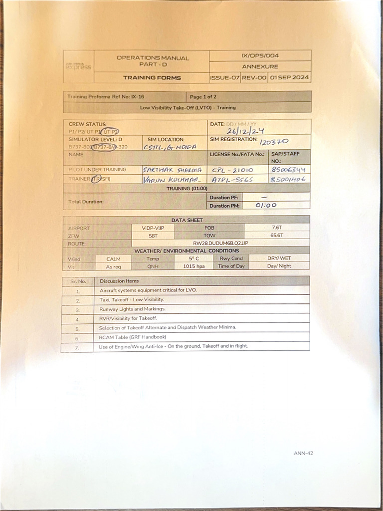LVTO trg form C | PDF