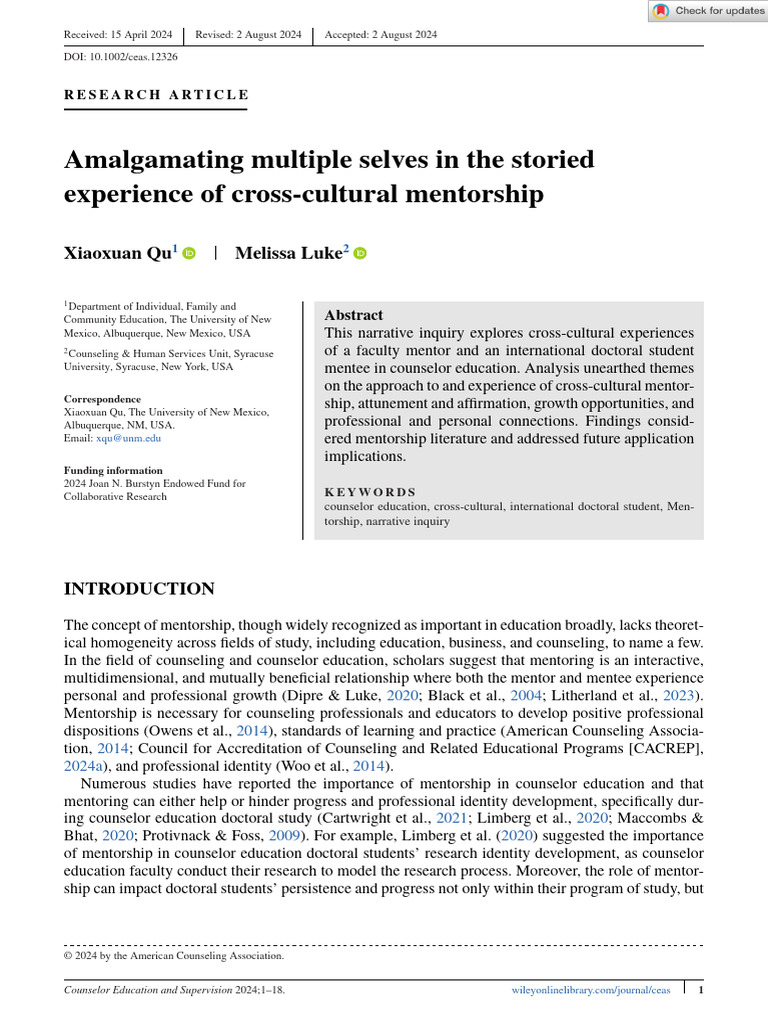 Couns Edu Supervision - 2024 - Qu - Amalgamating Multiple Selves in The ...