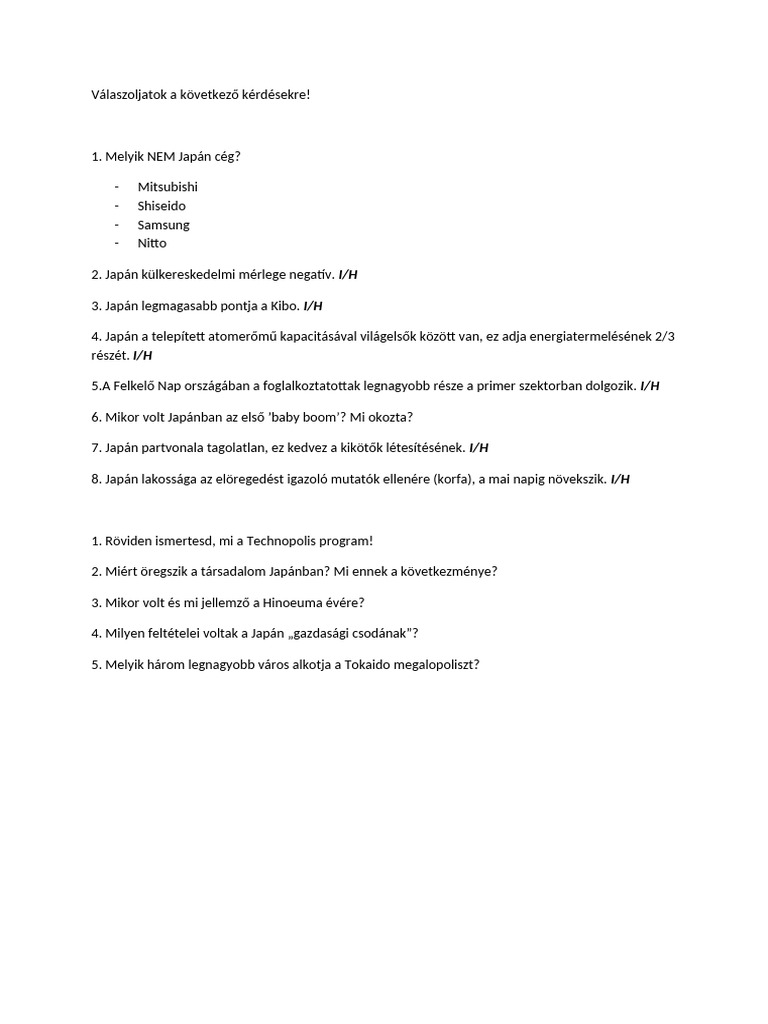 Japán Feladatsor | PDF