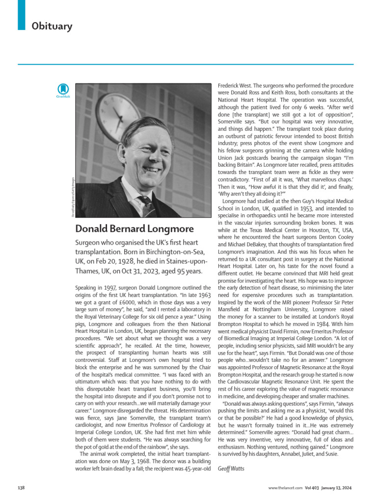 Donald Bernard Longmore Lancet | PDF | Magnetic Resonance Imaging ...
