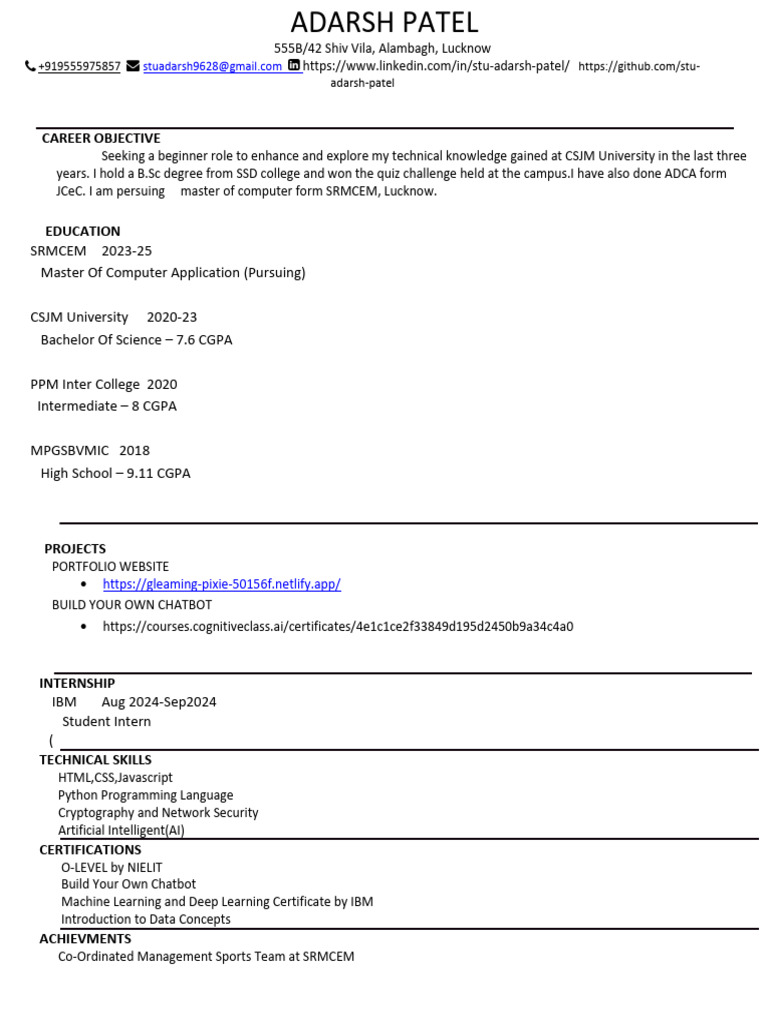 Adarsh CV srmcem template | PDF