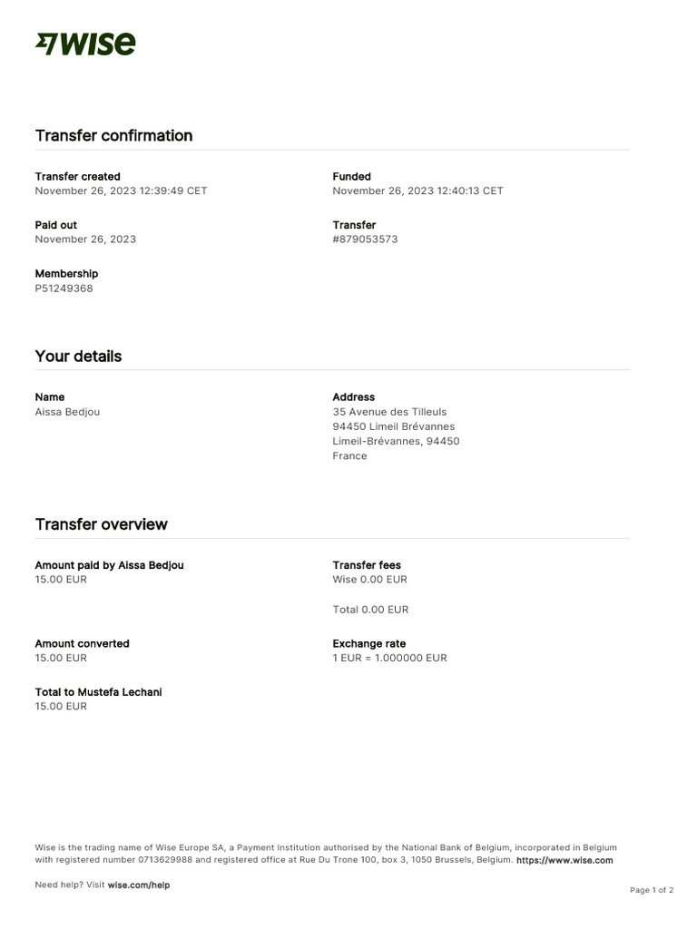 Wise Transaction Invoice Transfer 879053573 2032031112 fr-1 | PDF ...