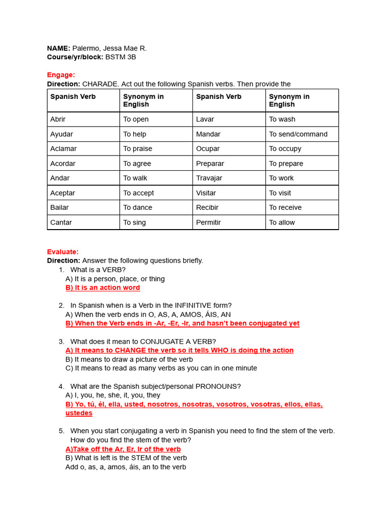 Spanish Verbs: Charade and Quiz Guide | PDF | Linguistics | Morphology