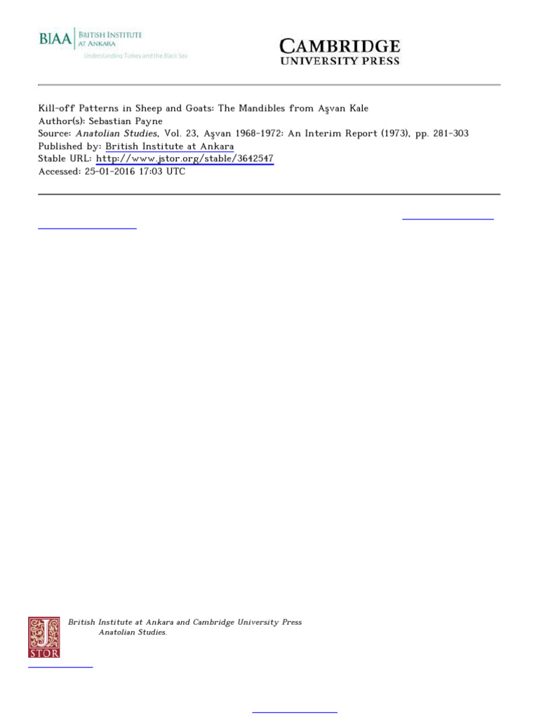 Kill-Off Patterns in Sheep and Goats The Mandibles From Aşvan Kale ...