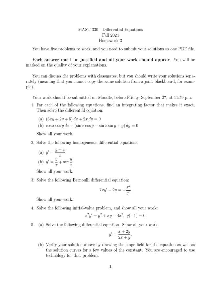 hw3 | PDF | Differential Equations | Mathematical Analysis