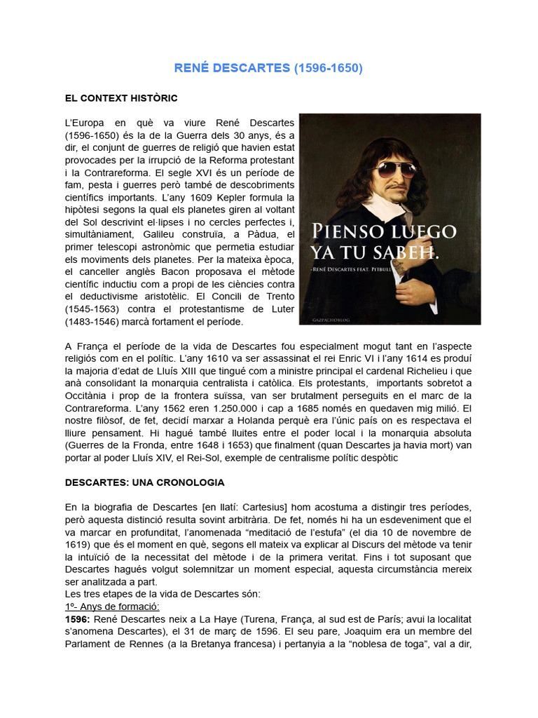 Una aproximació a la biografia de Descartes i a la rellevància de la ...