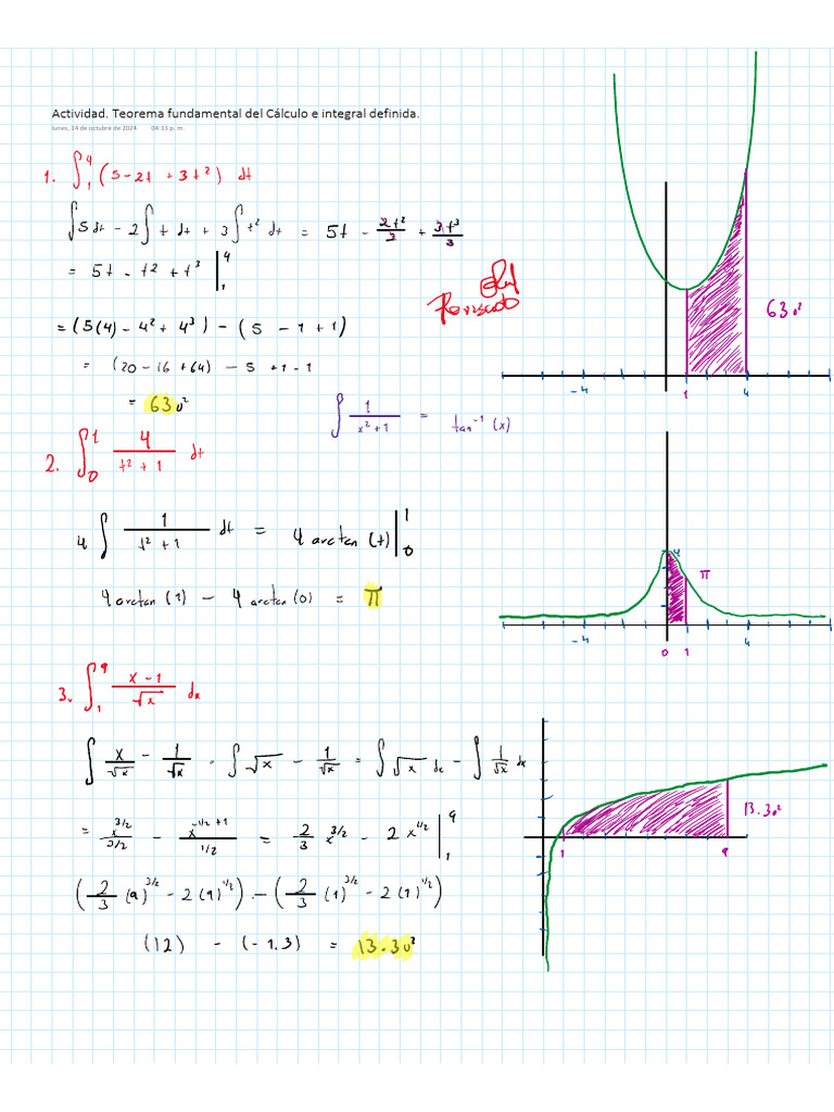 Actividad. Teorema Fundamental Del Cálculo e Integral Definida. | PDF