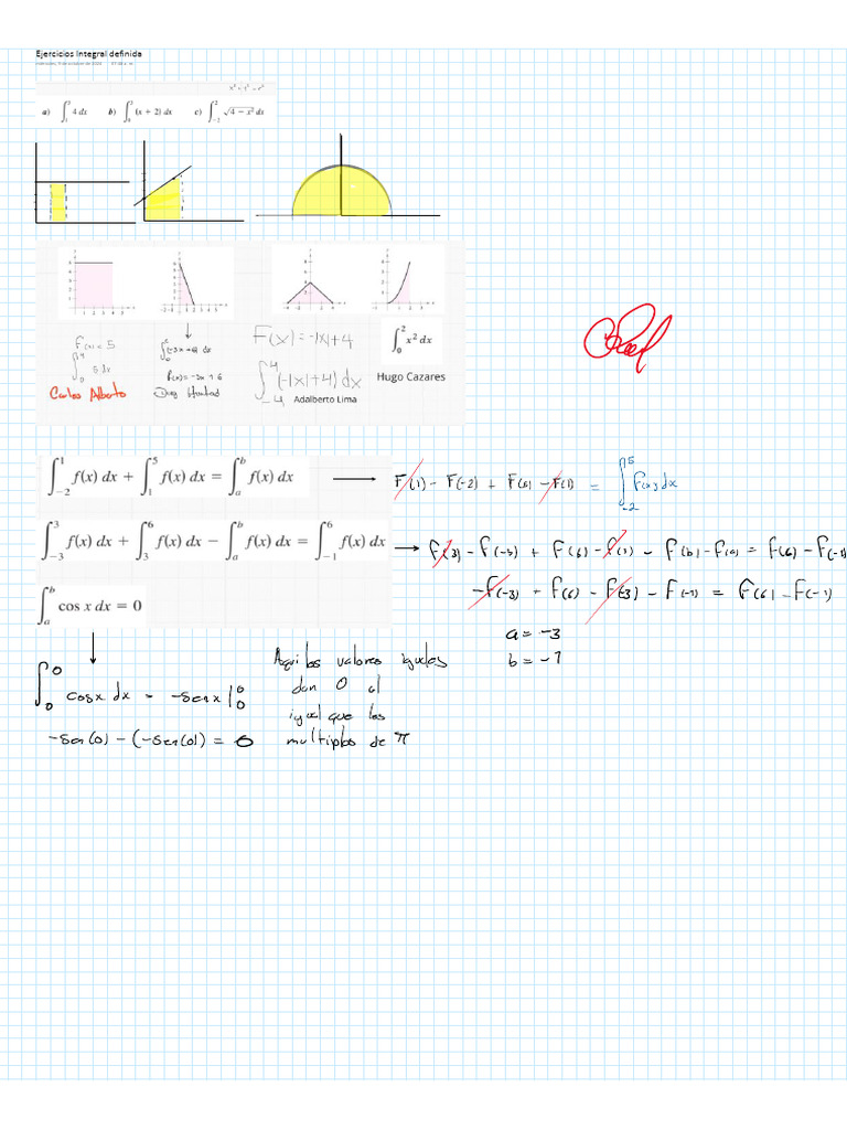 Ejercicios Integral Definida - Pizarra | PDF