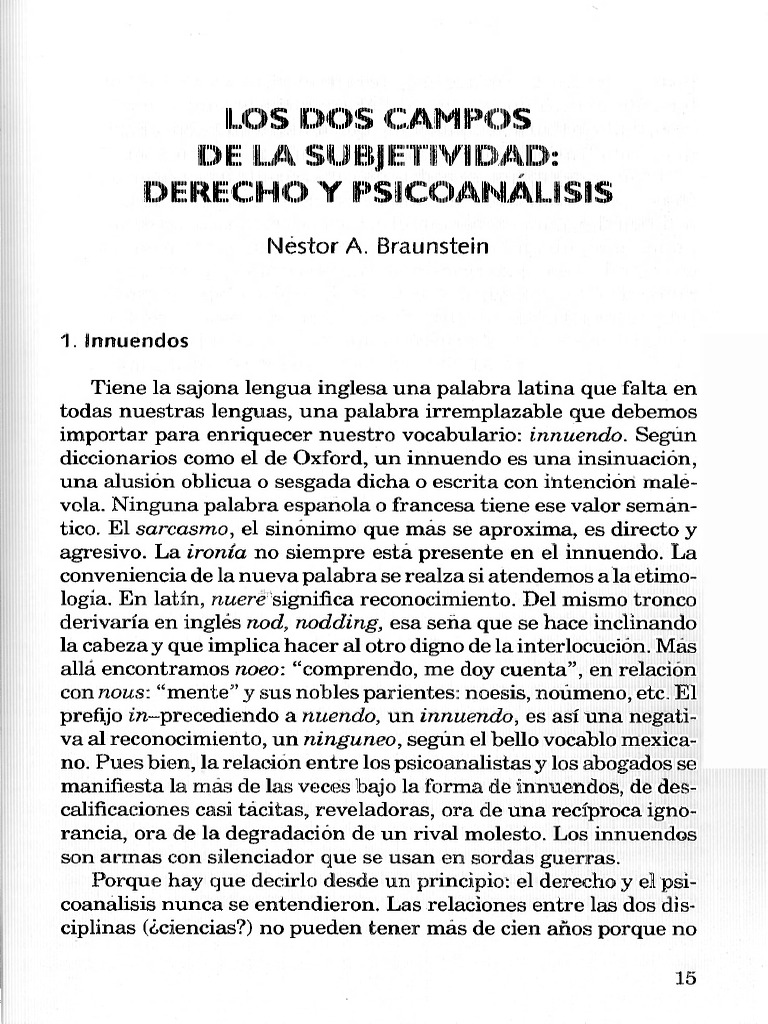 Braunstein - Los Dos Campos de La Subjetividad | PDF | Psicoanálisis | Estatuto