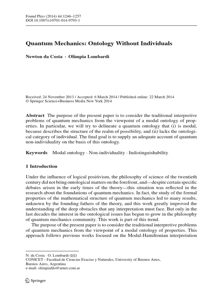 Quantum Mechanics: Ontology Without Individuals: Newton Da Costa ...