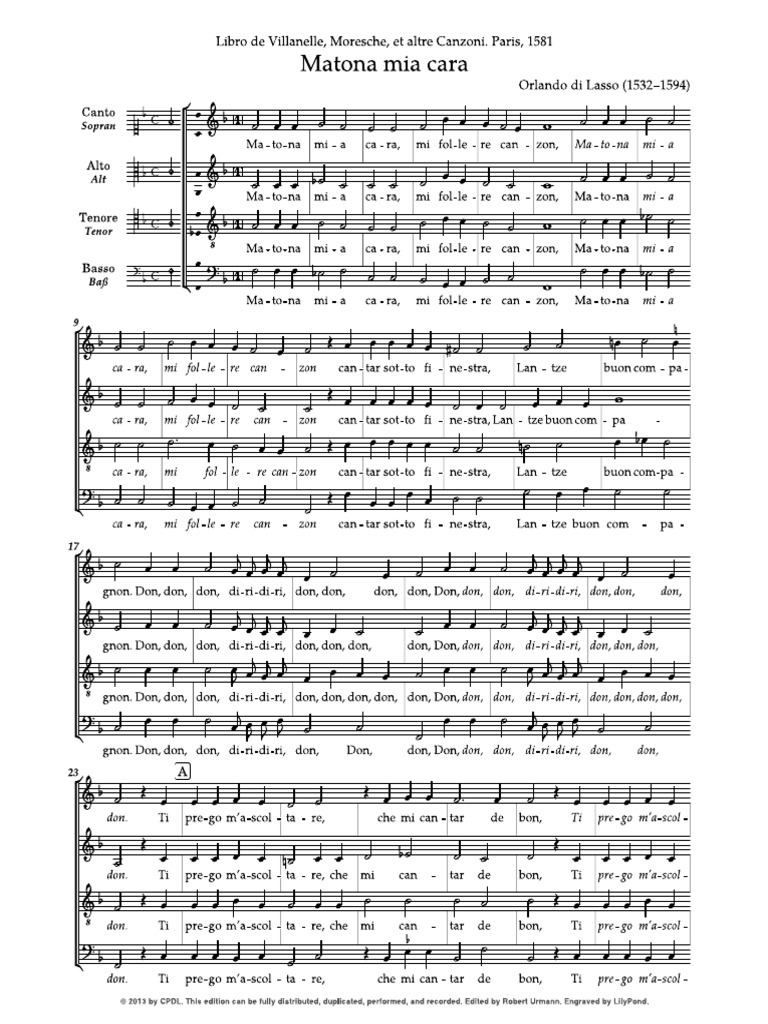 Matona Mia Cara SATB Sheet Music | PDF