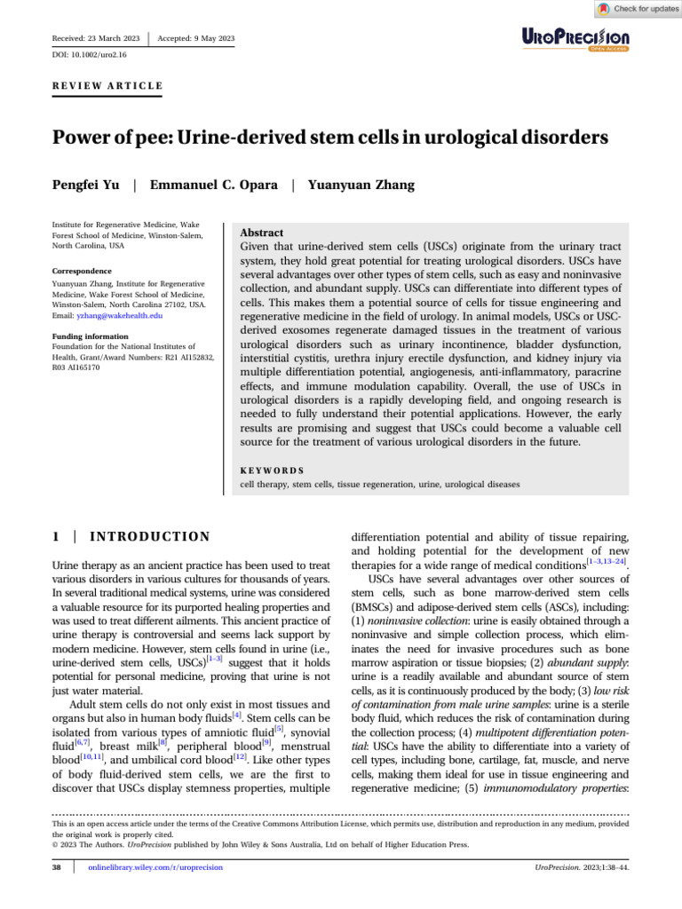 UroPrecision - 2023 - Yu - Power of Pee Urine Derived Stem Cells in ...